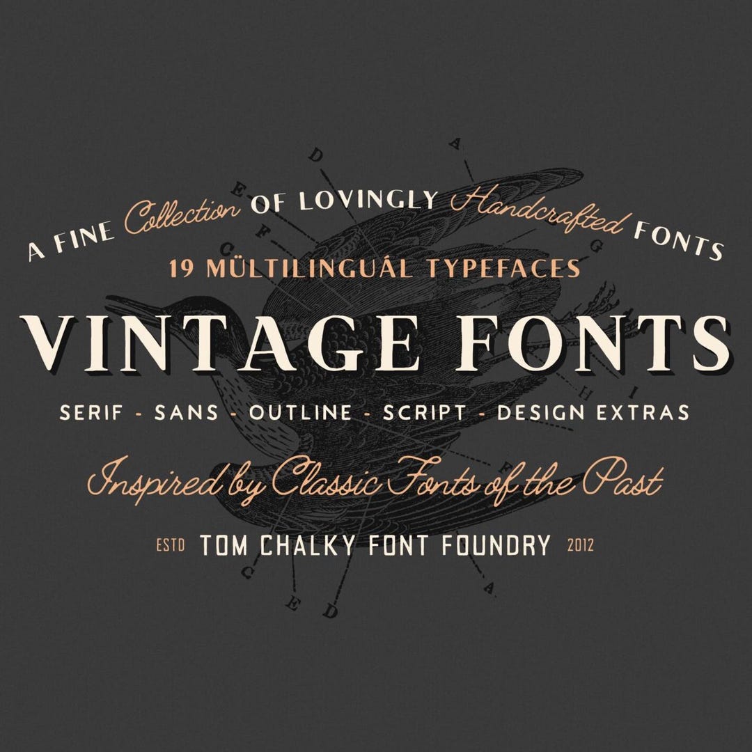 Vintage Font Bundle With Bonus Illustrations and Badges - 19 Fonts, 73 ...