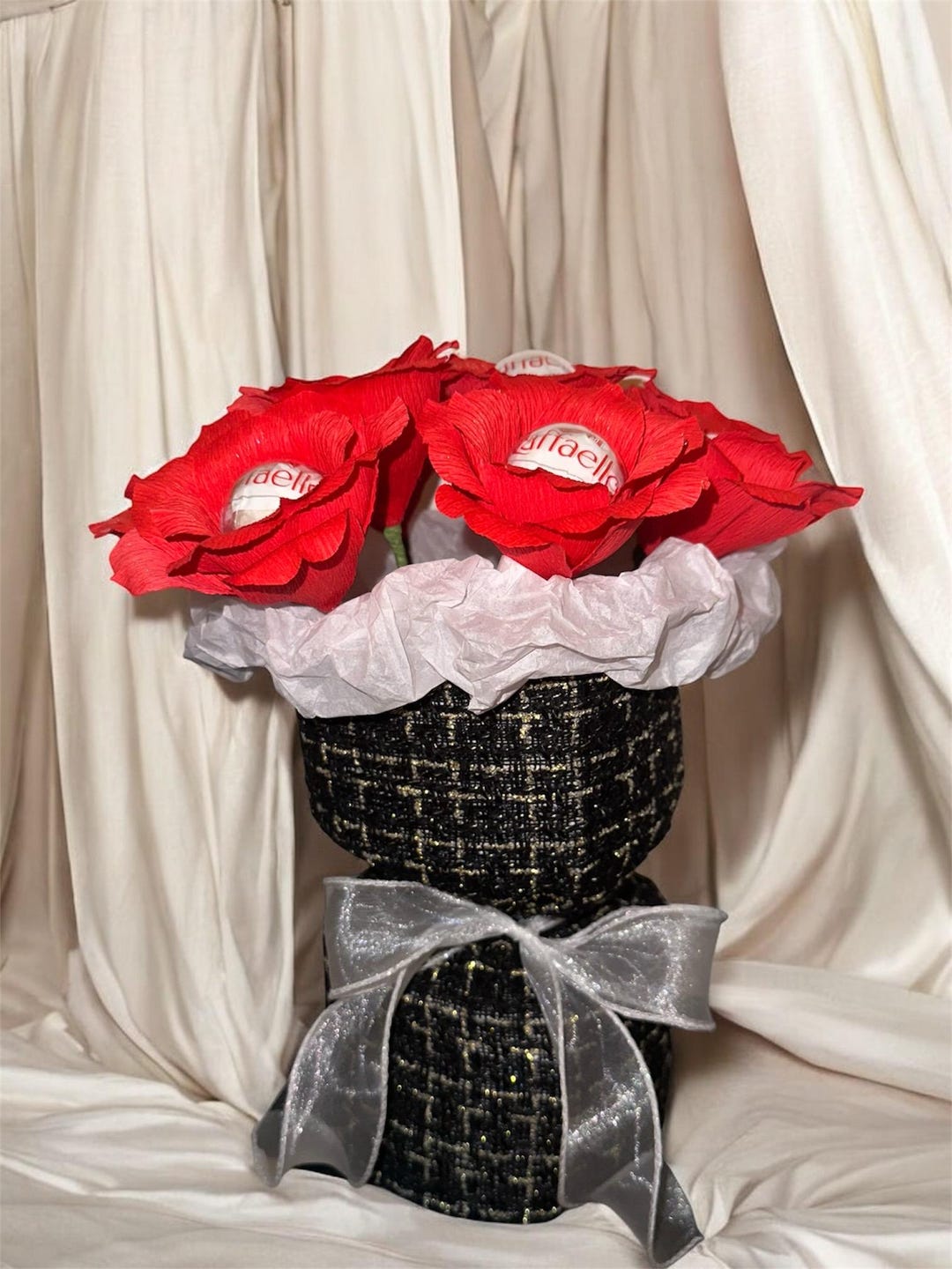 Handmade Red Paper Flower Bouquet With Raffaello Sweets Chocolate Candy ...