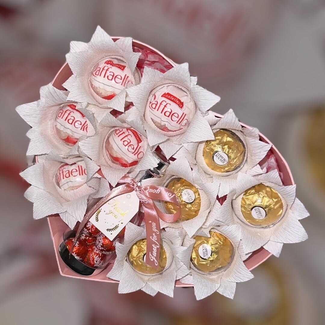 Pink Heart-shaped Box With Handmade Paper Flowers and Assorted ...