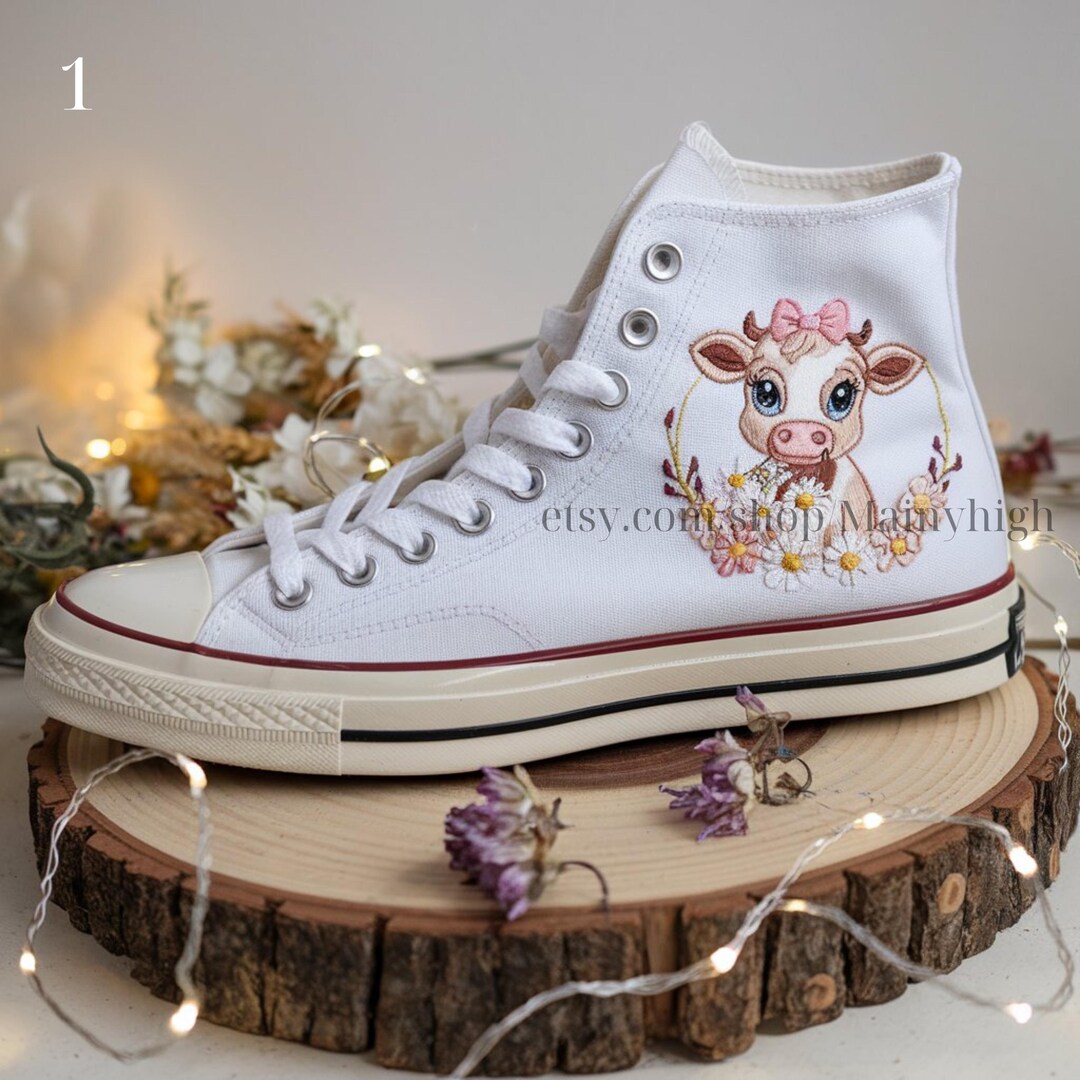 Custom Converse High Tops With Cute Cow L Embroidery – Personalized ...