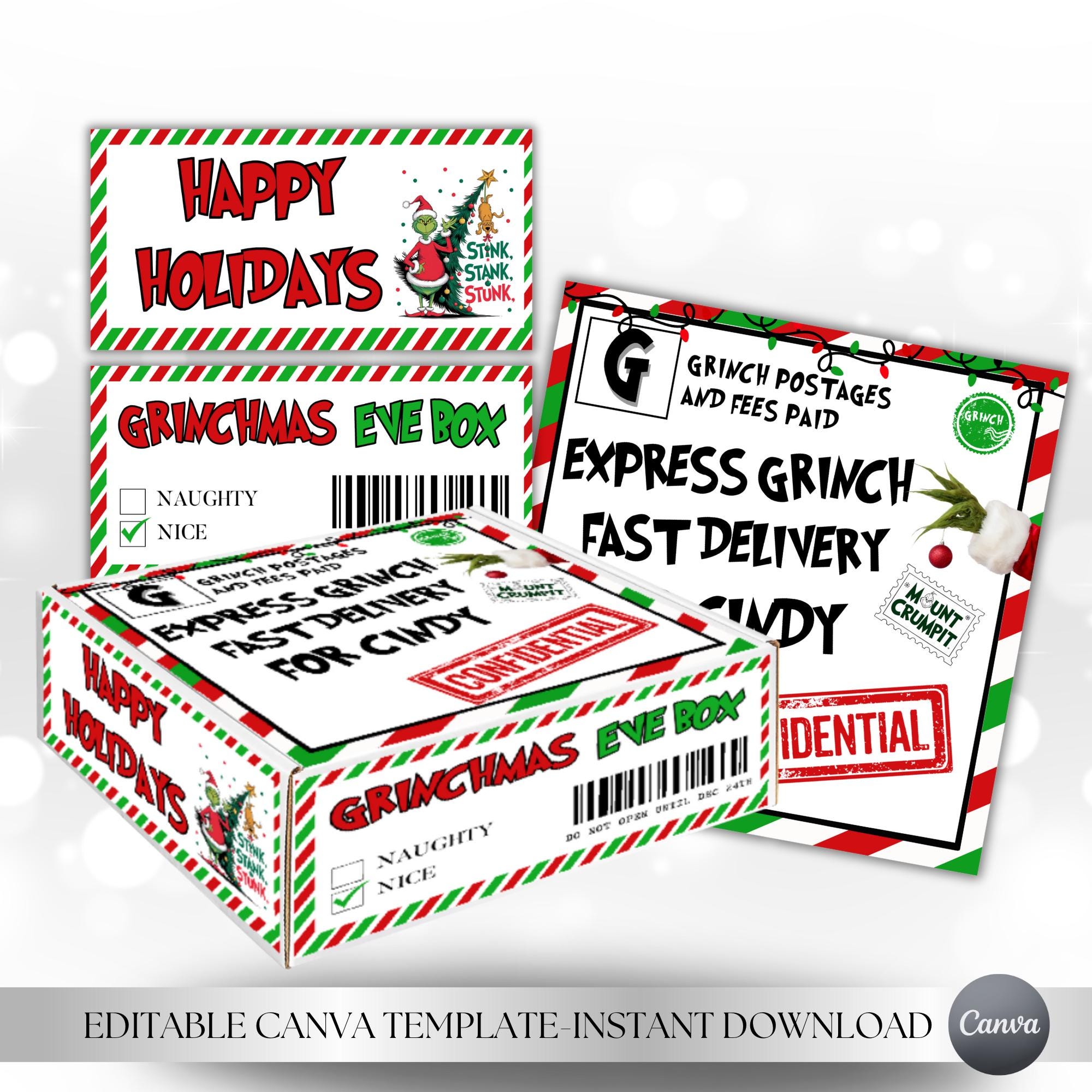 Christmas Eve Box Template | Grinchmas Eve Box | Editable With Canva ...