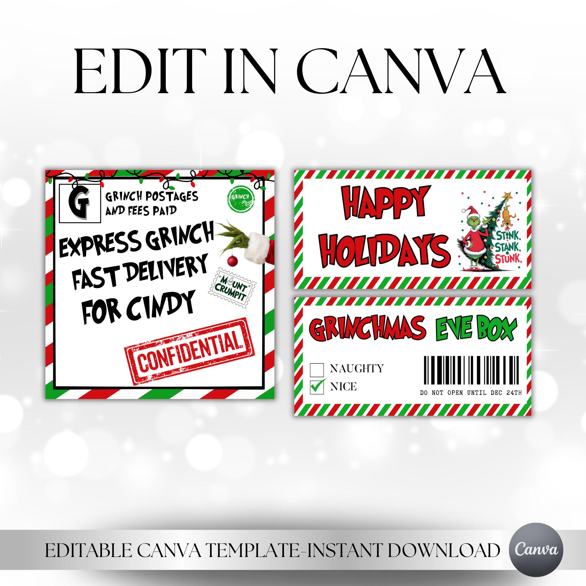 Christmas Eve Box Template | Grinchmas Eve Box | Editable With Canva ...