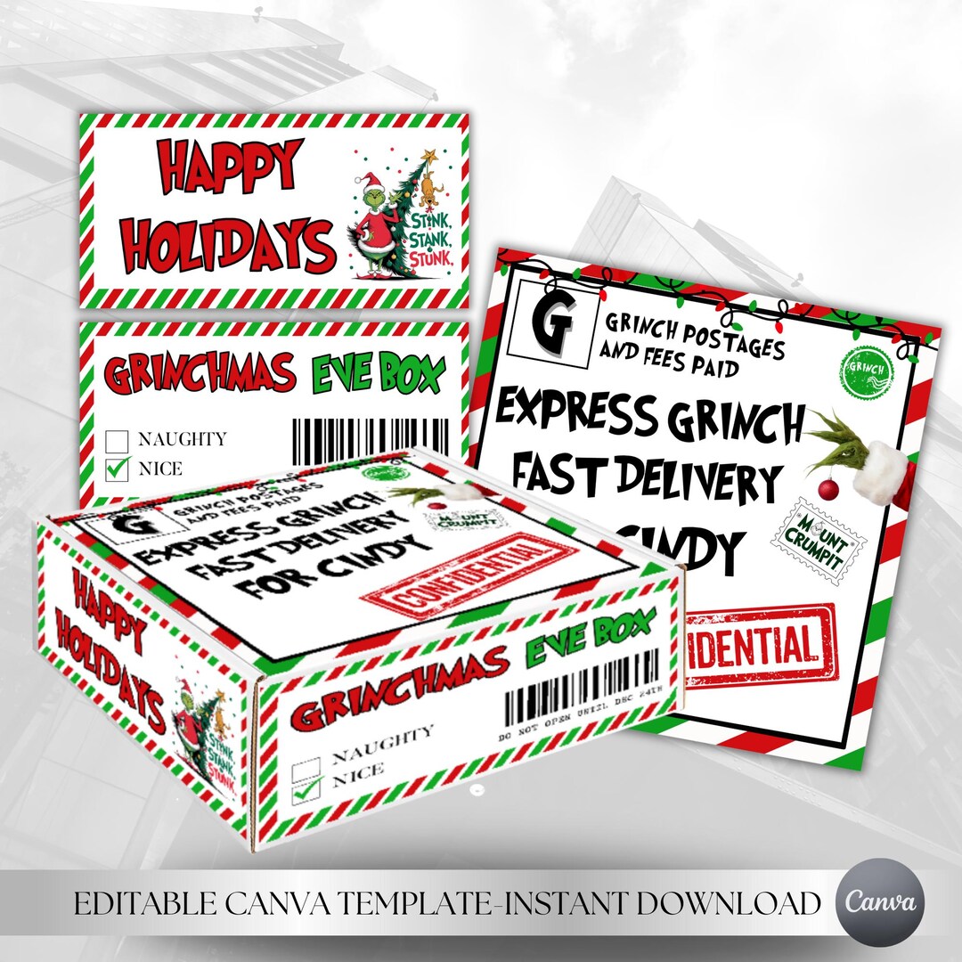 Christmas Eve Box Template | Grinchmas Eve Box | Editable With Canva ...