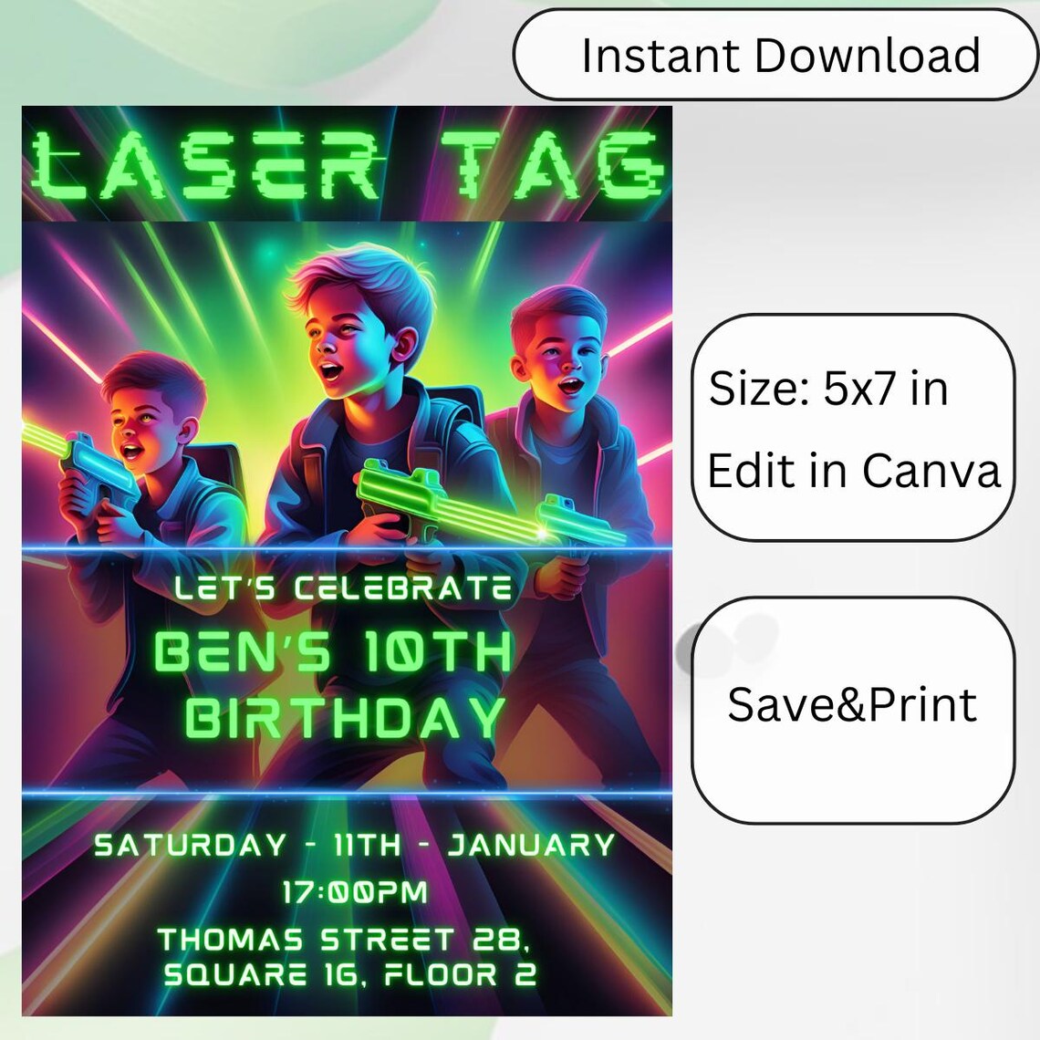 Laser Tag Birthday Invitation Template – Fun Laser Tag Party Invite for ...