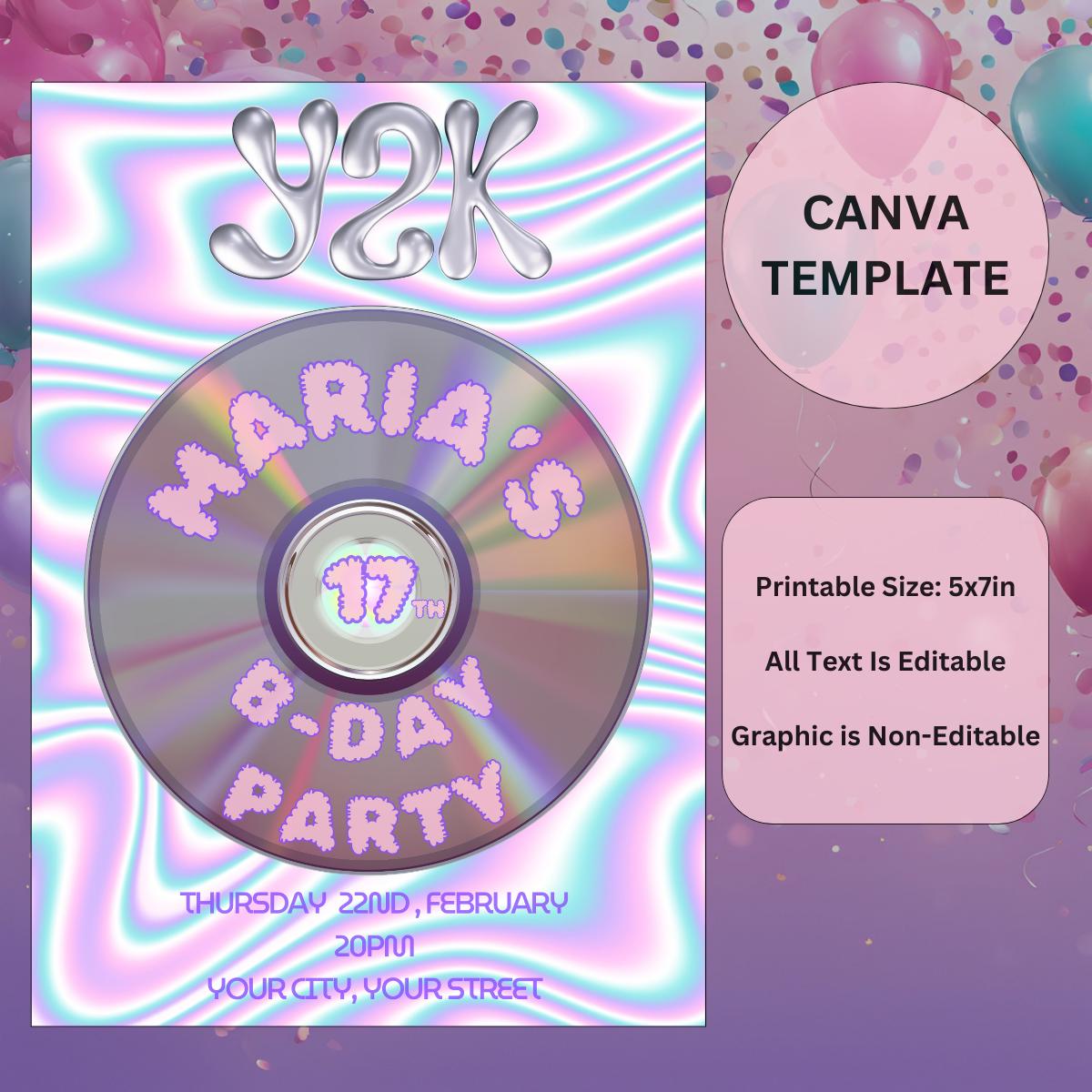 Early 2000s Birthday Party Invite | Y2K Party Template for Girls ...