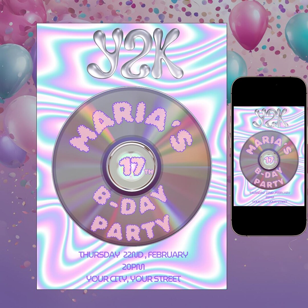 Early 2000s Birthday Party Invite | Y2K Party Template for Girls ...