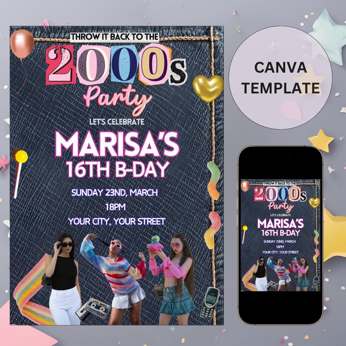 2000s Party Invitation Template | Y2K Birthday Invite | Customizable ...