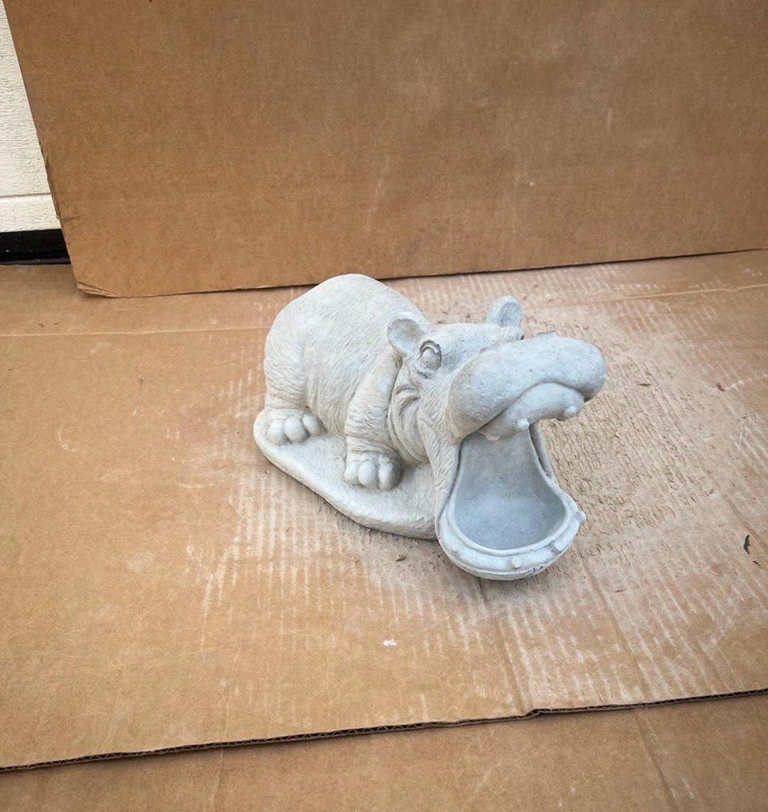 Hippo With Open Mouth Statue Concrete Hippo on Base Sculpture Tropical ...