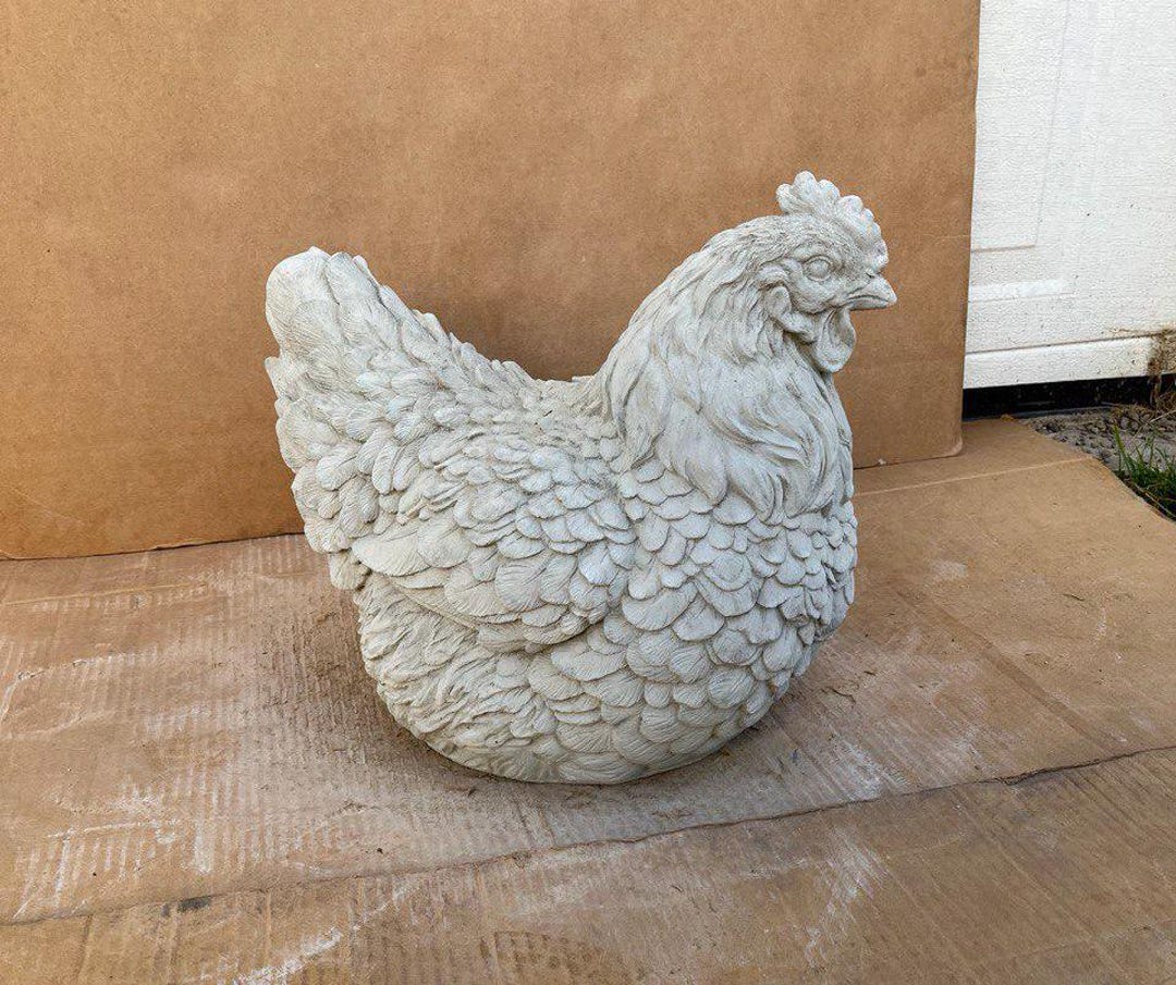 Large Chicken Garden Statue Outdoor Hen Concrete Sculpture Sitting Farm ...