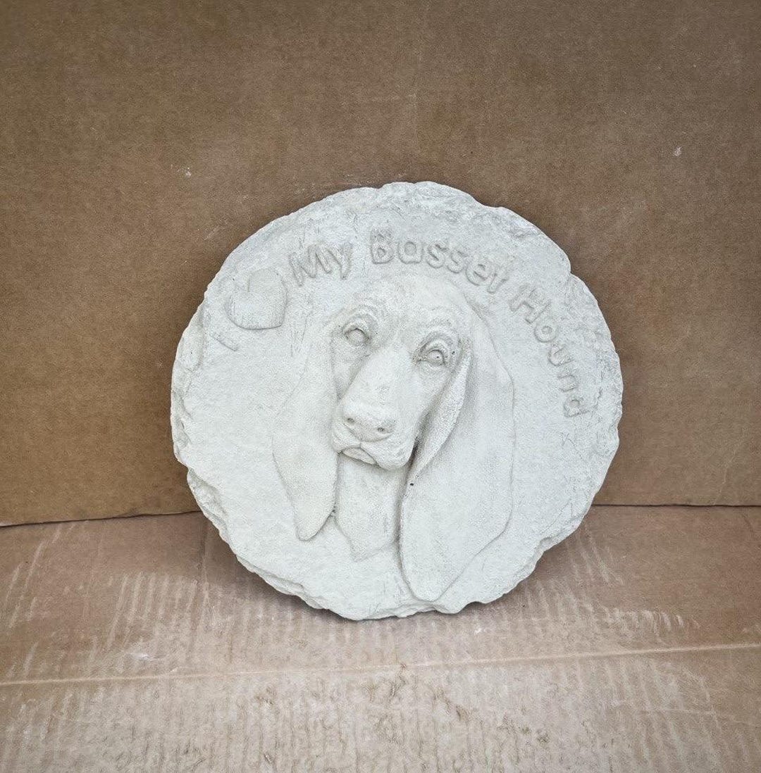Basset Dog Stone Memorial Concrete Rock for Garden Pet Grave Marker ...