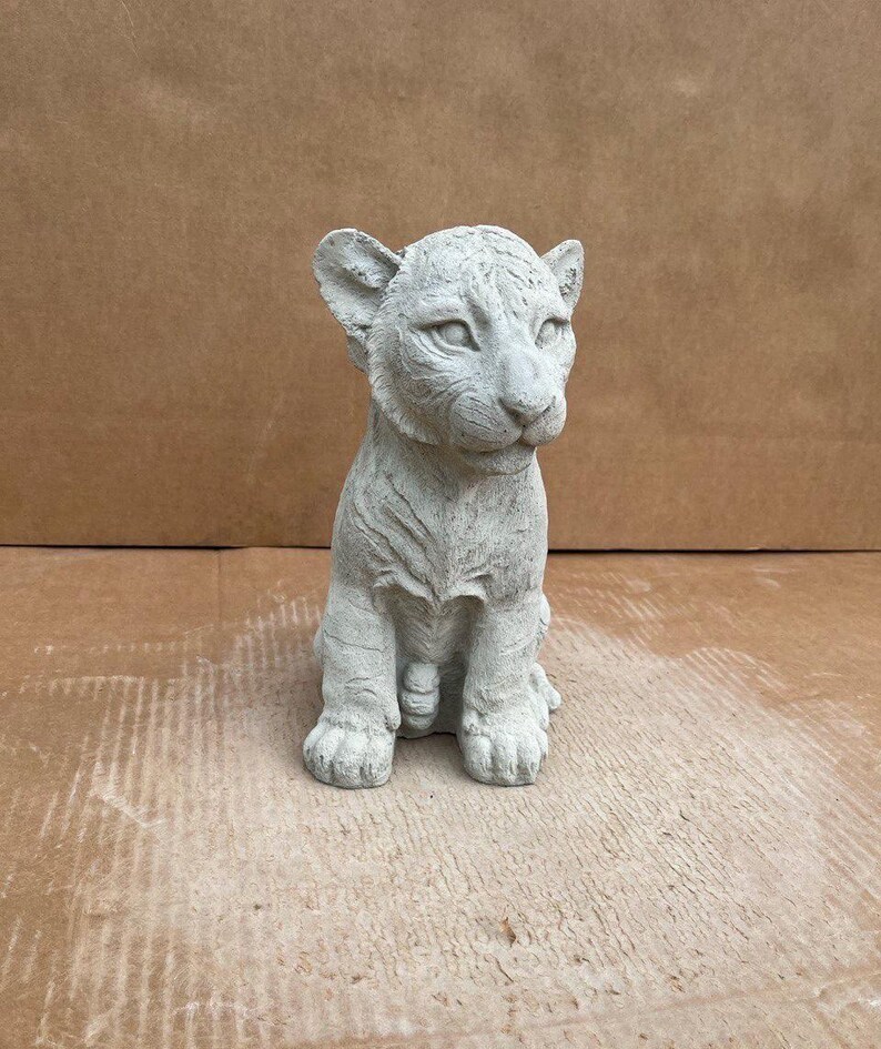 Concrete Tiger Cub Statue Outdoor Tiger Realistic Sculpture Sitting ...