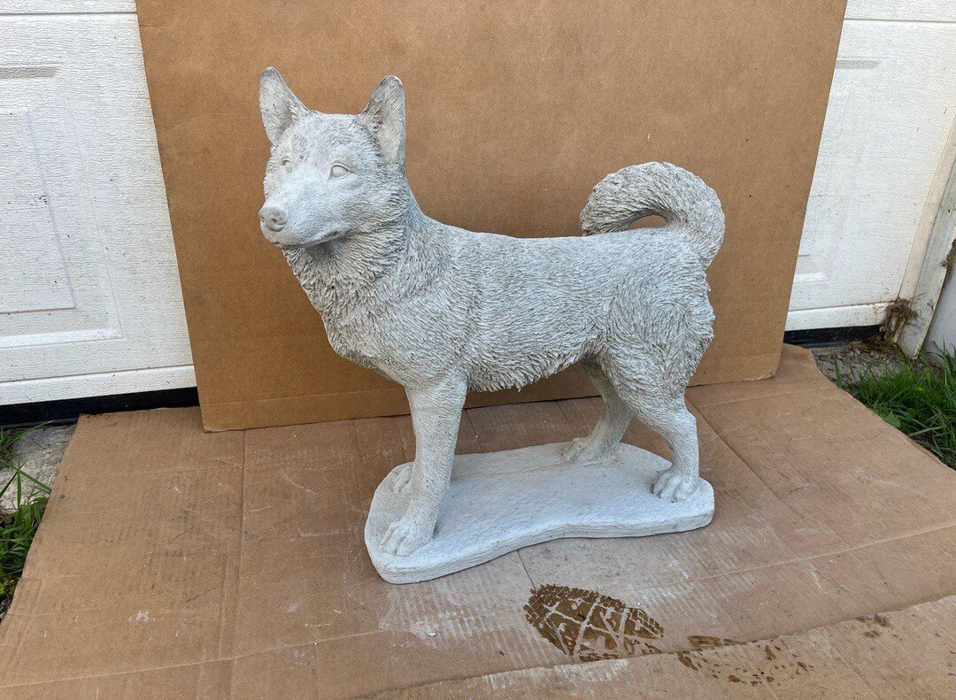 Standing Siberian Husky Statue Pet Grave Marker Concrete Husky Dog ...