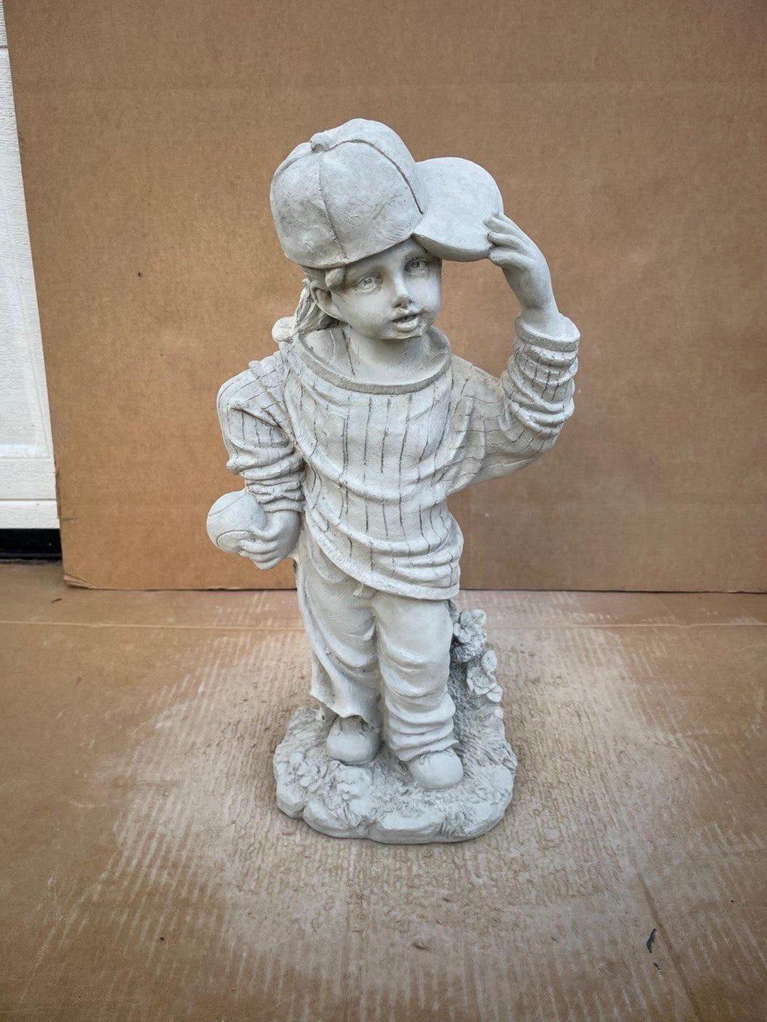 Cement Girl Sculpture Standing Girl Softball Statue Concrete Kid Figure ...