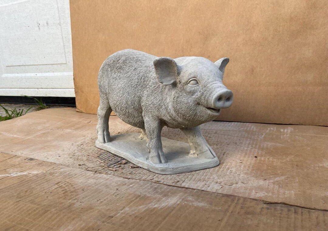 Potbelly Standing Statue Detailed Farm Animal Figurine Concrete Pig on ...