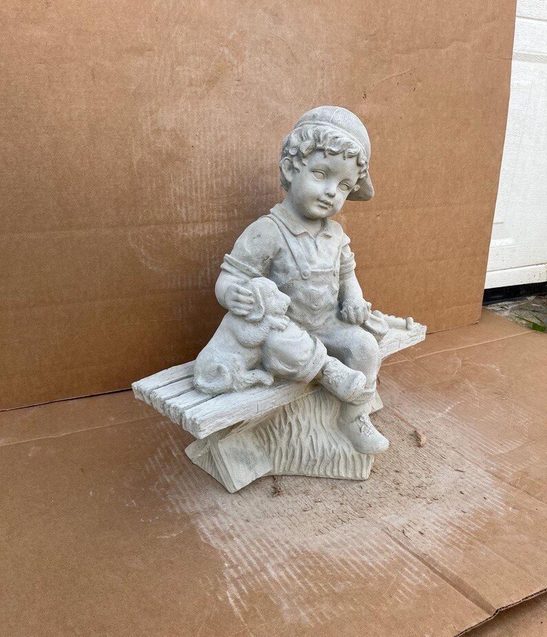Concrete Boy Baseball Statue Sitting Boy Garden Sculpture Porch Kid ...