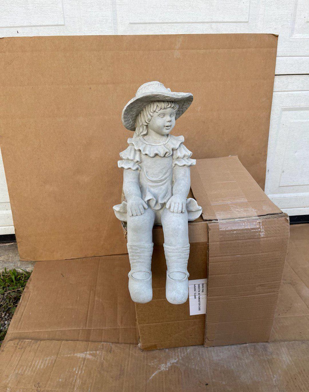 Concrete Girl Sitting Sculpture Porch Child Stone Statue Kid Grave ...