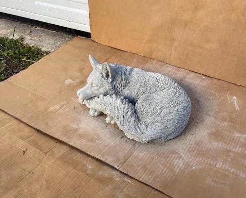 Sleeping Fox Garden Statue Concrete Fox Animal Massive Sculpture Laying ...