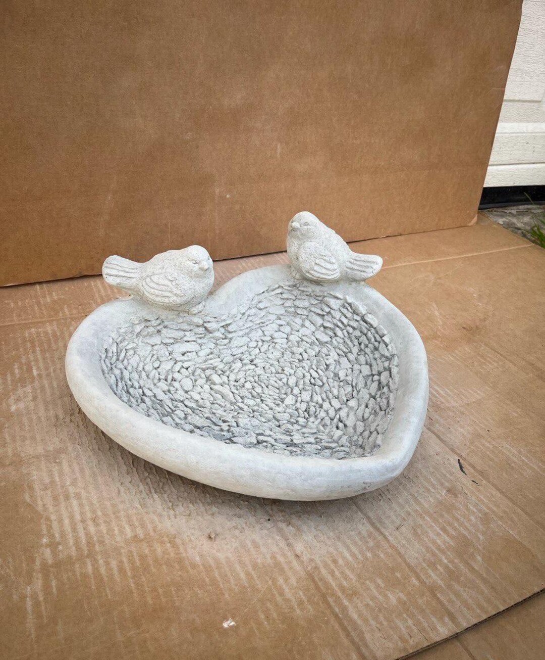 Concrete Bird Bath With Two Birds Statue Birds Bath Heart Sculpture ...