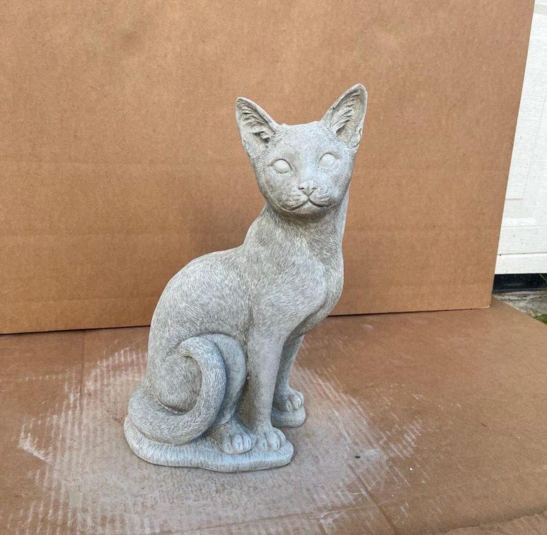 Concrete Cat Stone Statue Siamese Cat Memorial Sculpture Garden Pet ...