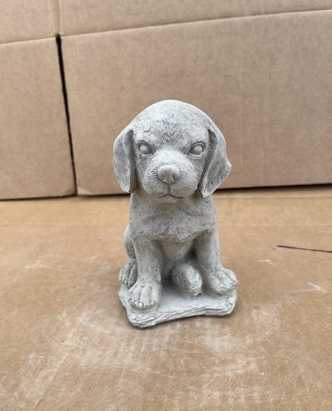 Concrete Puppy Pit Bull Statue Sitting Puppy on Base Figurine Dog Stone ...