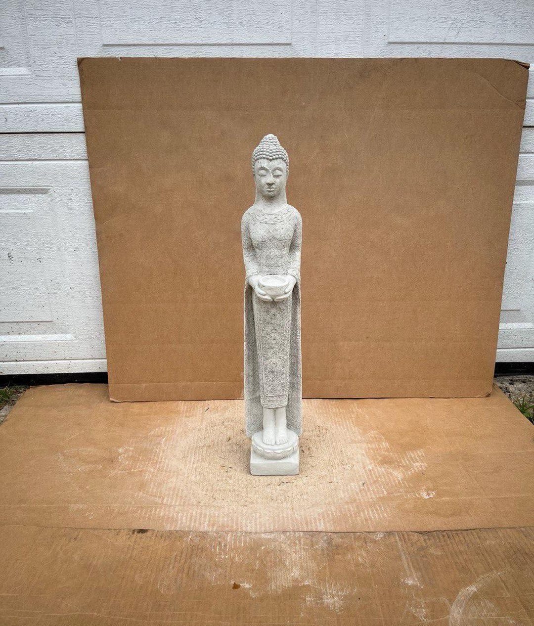 Tall Lady Oriental Figure Concrete Buddha With Bowl Sculpture Zen ...