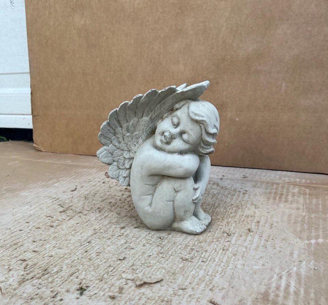 Cement Cherub Figure Garden Angel Statue Small Sleeping Cherub Concrete ...