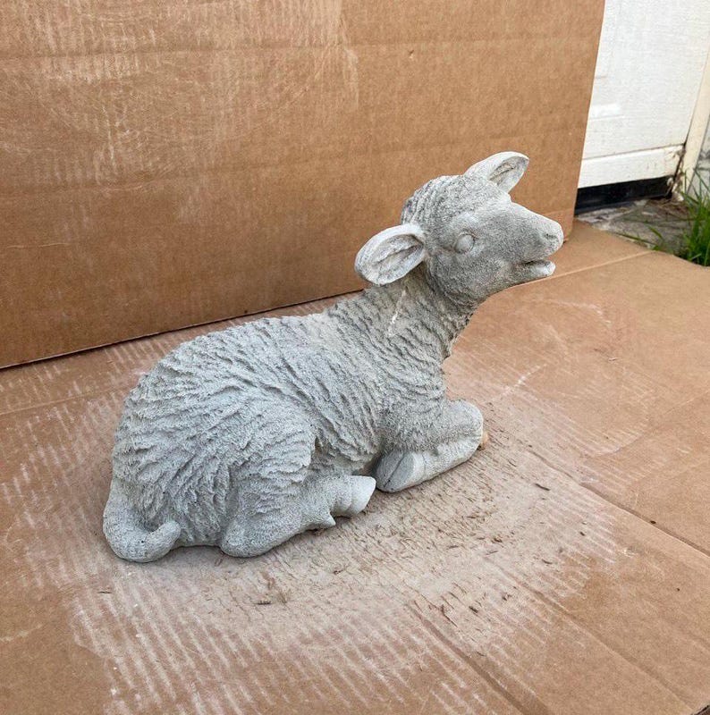 Lamb Concrete Statue Garden Sheep Outdoor Sculpture Stone Farm Animal ...