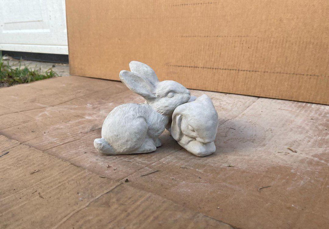 Two Bunnies Concrete Sculpture Bunny Buddy Pair Statue Garden Rabbits ...