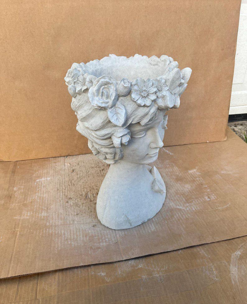 Concrete Planter Girl Statue Flowers Pot Sculpture Backyard Planter ...