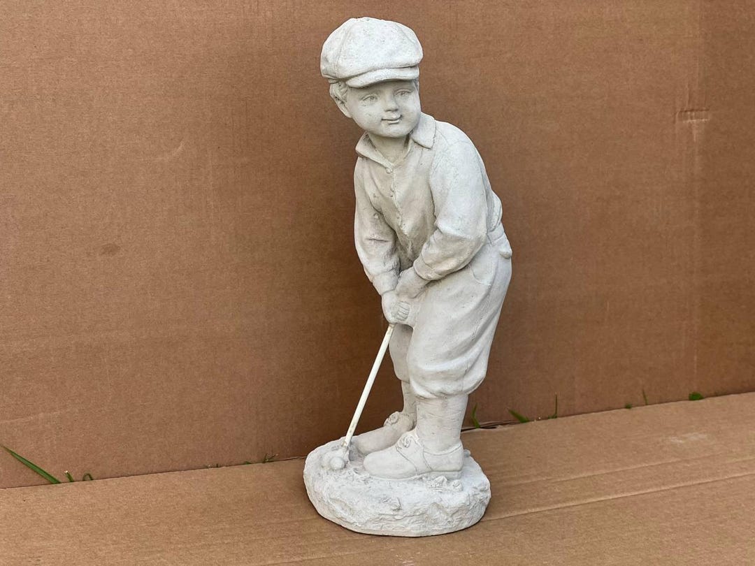 Concrete Boy Golfer Figure Massive Boy on Base Sculpture Golfist Boy ...