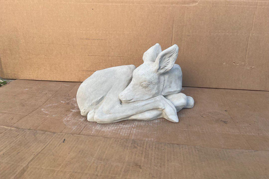 Deer Sleeping Large Statue Fawn Laying Concrete Sculpture Wild Animal ...
