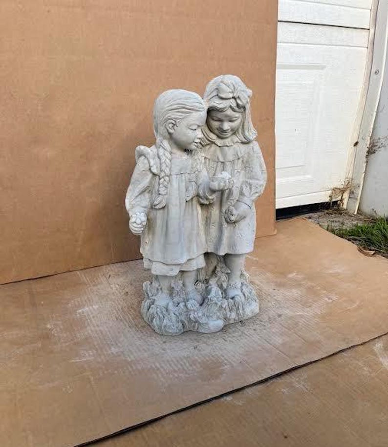 Two Girls Outdoor Sculpture Garden Kids Stone Statue Concrete Girls ...