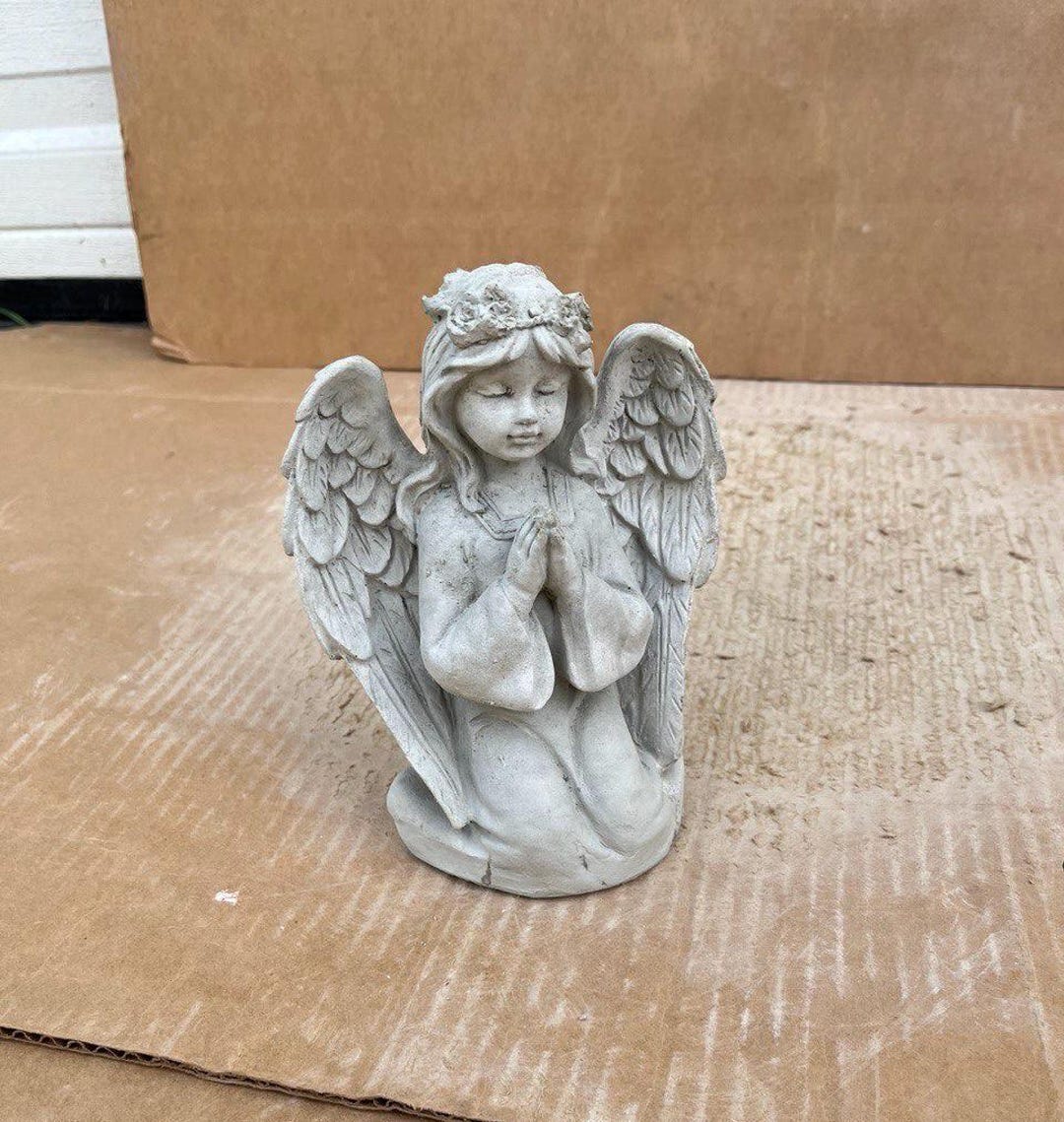Stone Angel Kneeling Statue Angel Girl Memorial Sculpture Concrete Girl ...