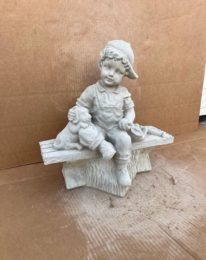 Concrete Boy Baseball Statue Sitting Boy Garden Sculpture Porch Kid ...