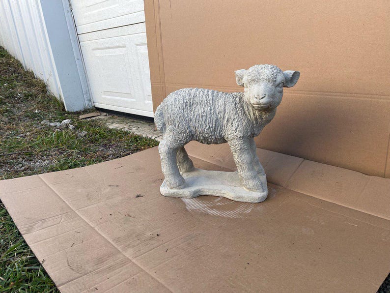 Massive Lamb Figurine Standing Concrete Sheep Statue Detailed Farm ...