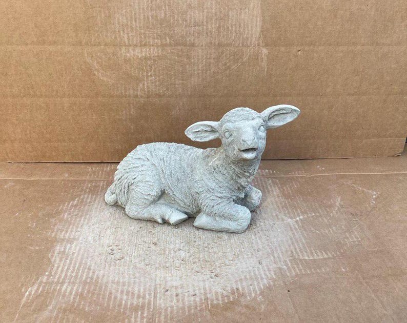 Lamb Concrete Statue Garden Sheep Outdoor Sculpture Stone Farm Animal ...