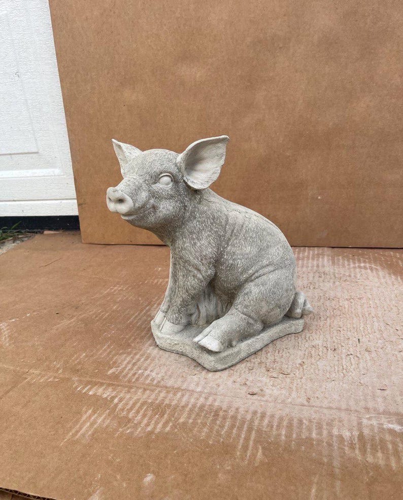 Sitting Pig Stone Sculpture Concrete Piglet on Base Statue Farm Animal ...