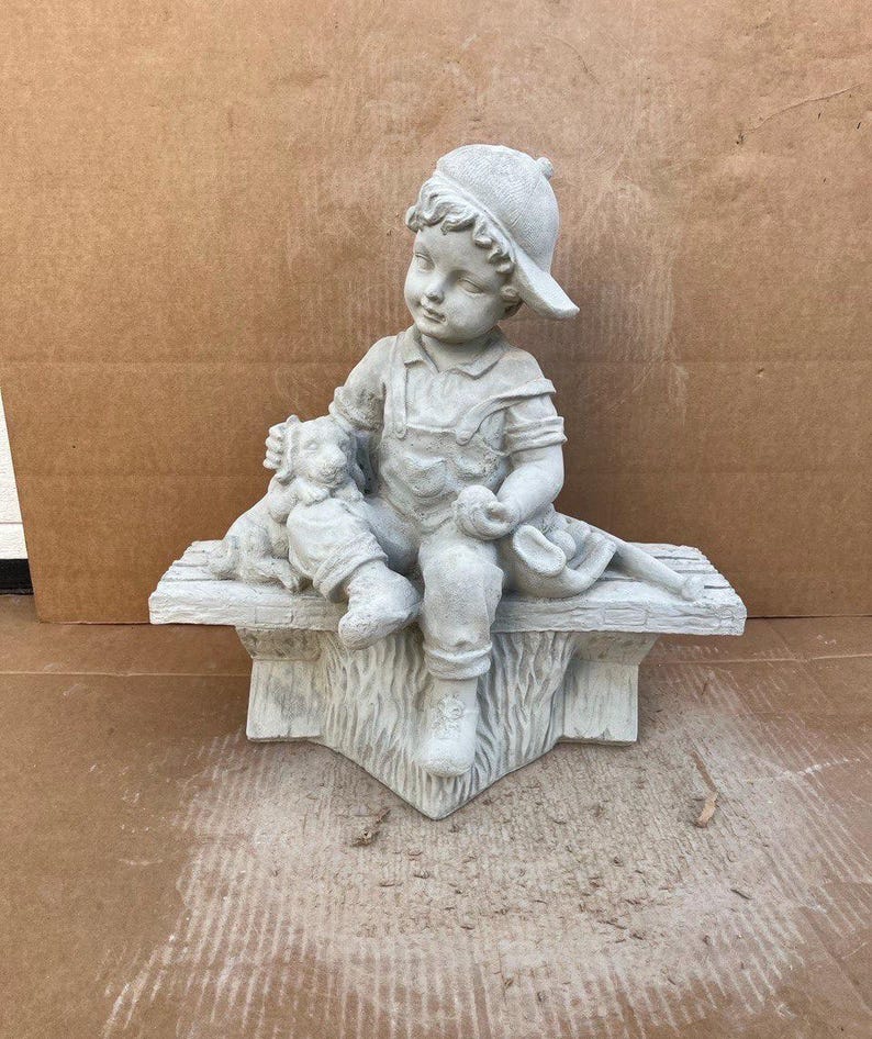 Concrete Boy Baseball Statue Sitting Boy Garden Sculpture Porch Kid ...