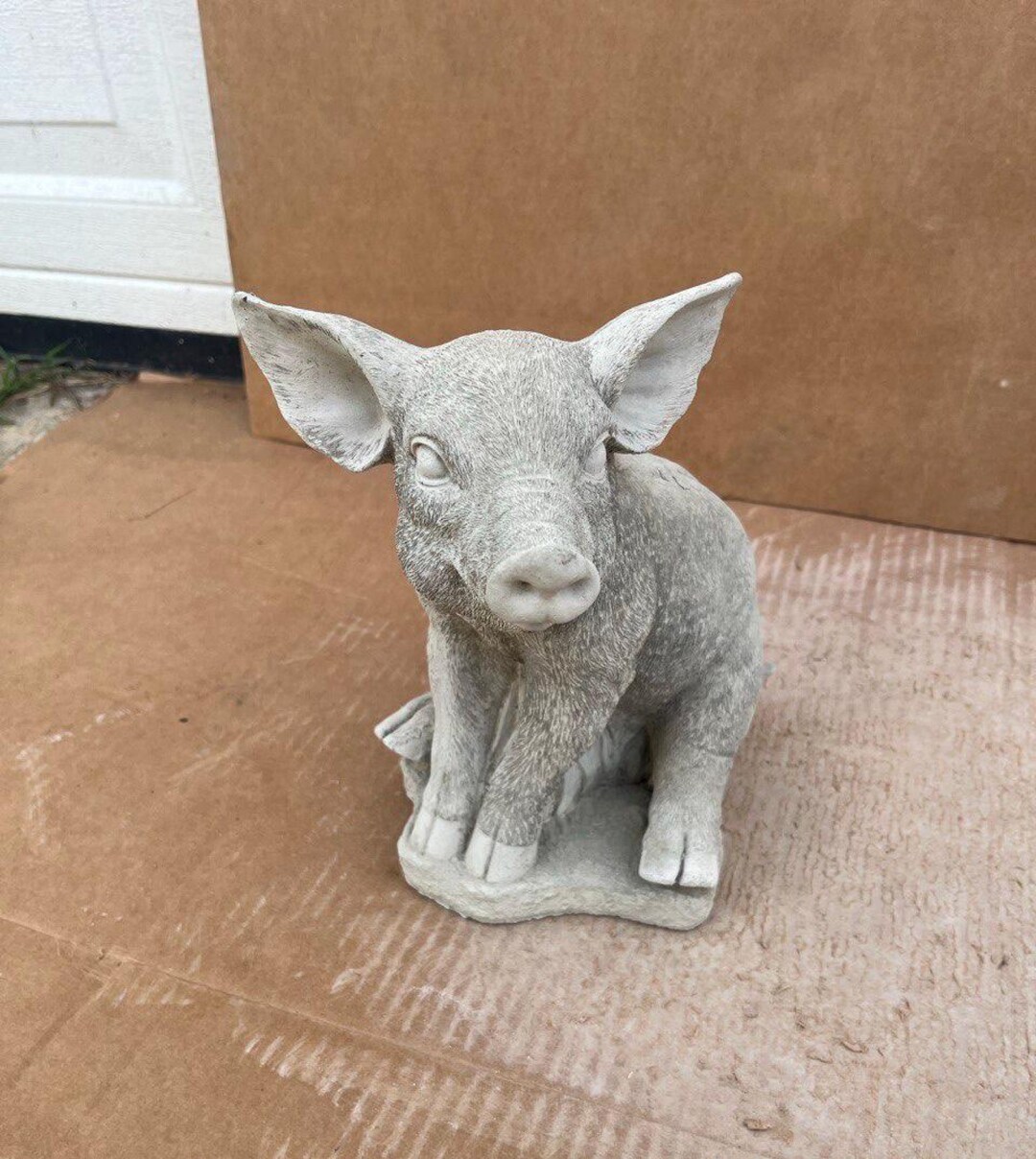 Sitting Pig Stone Sculpture Concrete Piglet on Base Statue Farm Animal ...