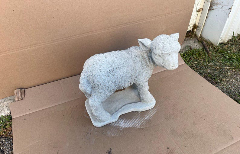 Massive Lamb Figurine Standing Concrete Sheep Statue Detailed Farm ...