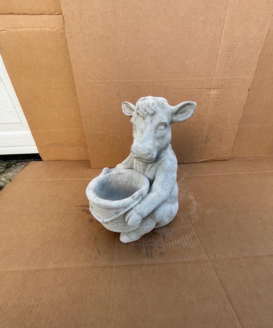 Cow With Planter Sculpture Concrete Calf Farm Animal Statue Cow With ...