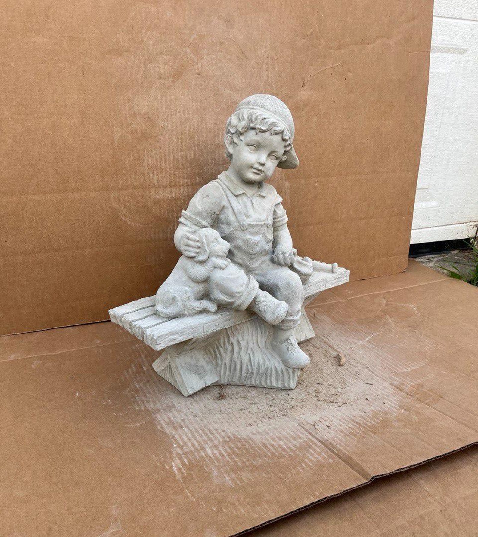 Concrete Boy Baseball Statue Sitting Boy Garden Sculpture Porch Kid ...