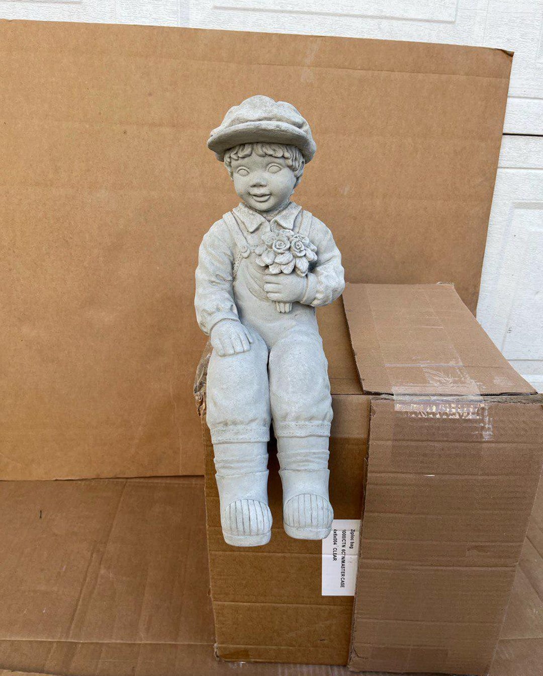 Boy Concrete Sitting Figure Garden Child Stone Statue Kid Memorial ...