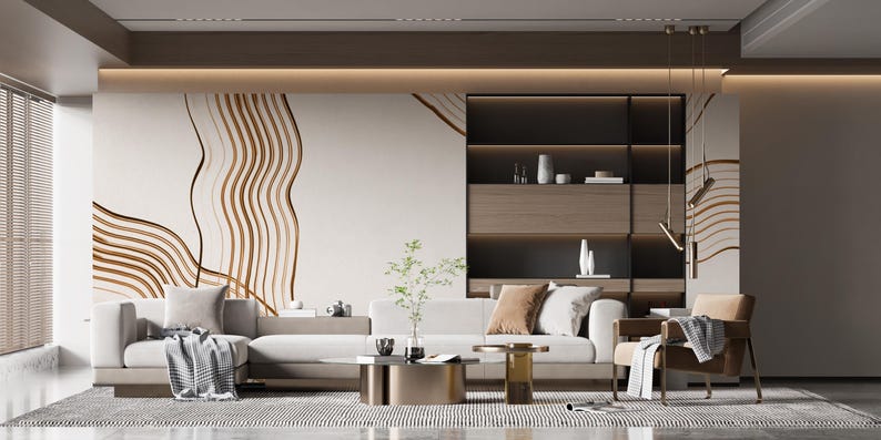 Minimalist Wavy Lines Wallpaper , Modern and Simple Decor Desing , Wavy ...