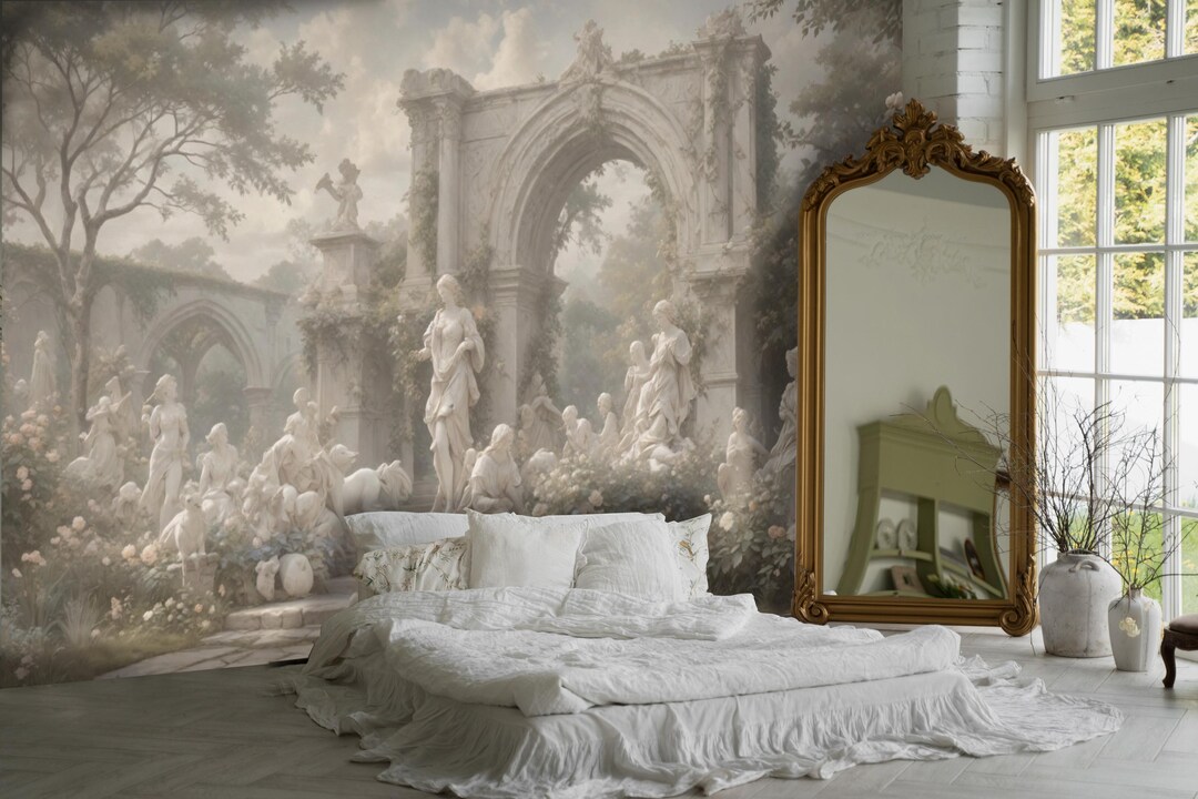 Vintage Sculptures Themed Wallpaper , Romantic Renaissance Garden Art ...