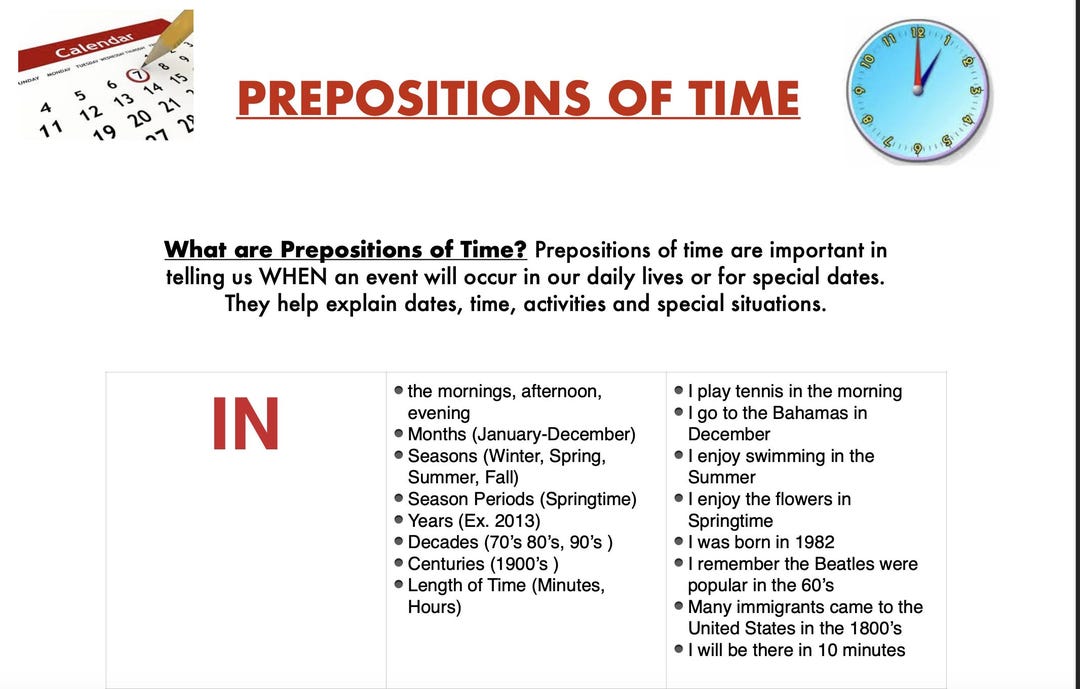 English Learning-prepositions of Time for Beginners/students and ...