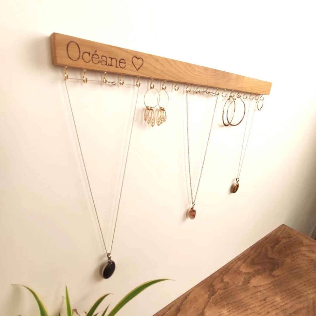 Oak Wood Wall Mounted Jewelry Organizer, Wood Jewelry Storage, Bracelet ...
