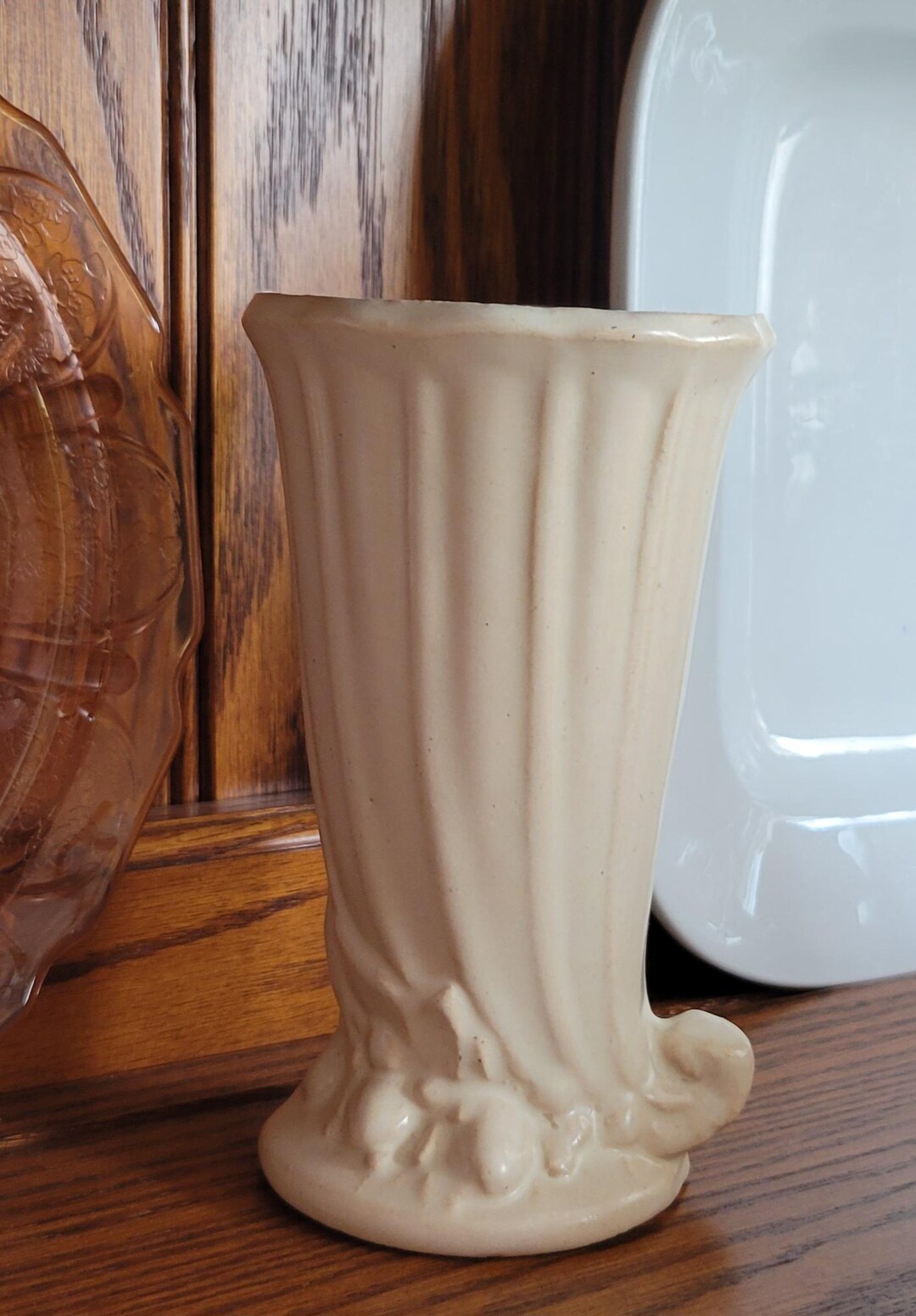 Vintage Mccoy Cornucopia Pottery Vase / Fluted Ivory Ceramic / Classic ...