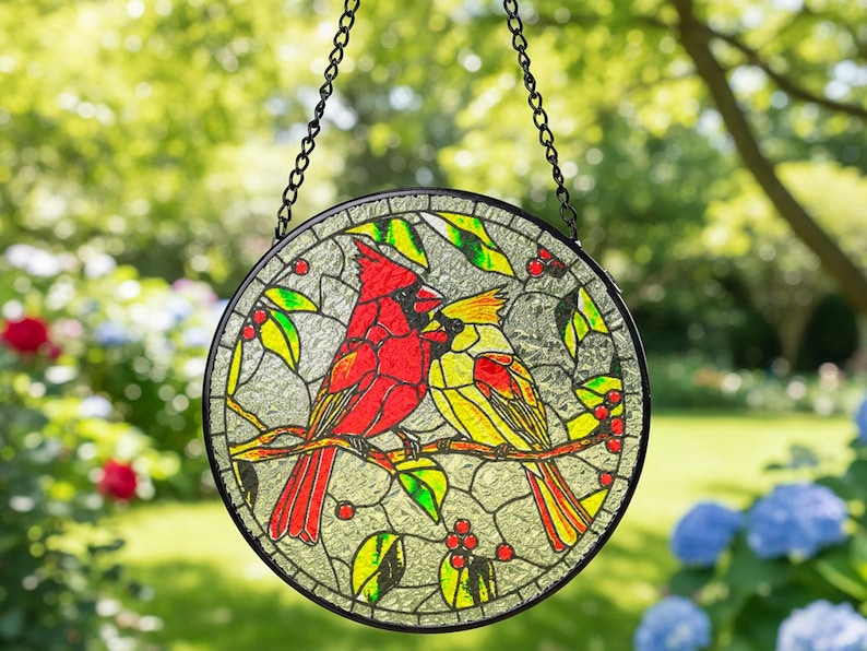 Cardinals Stained Glass Suncatcher,cadinal Glass Art,cardinal Couple ...
