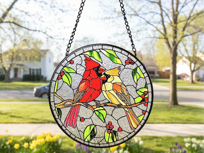 Cardinals Stained Glass Suncatcher,cadinal Glass Art,cardinal Couple ...